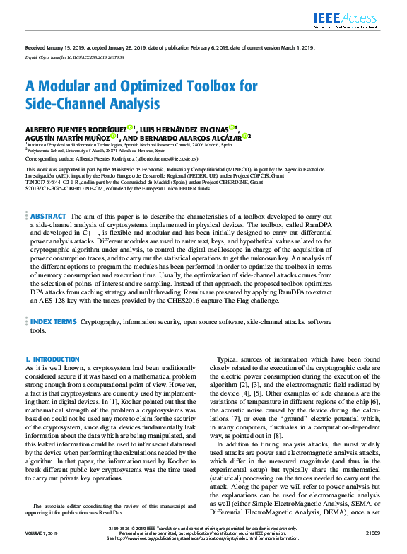 (PDF) A Modular and Optimized Toolbox for Side-Channel Analysis