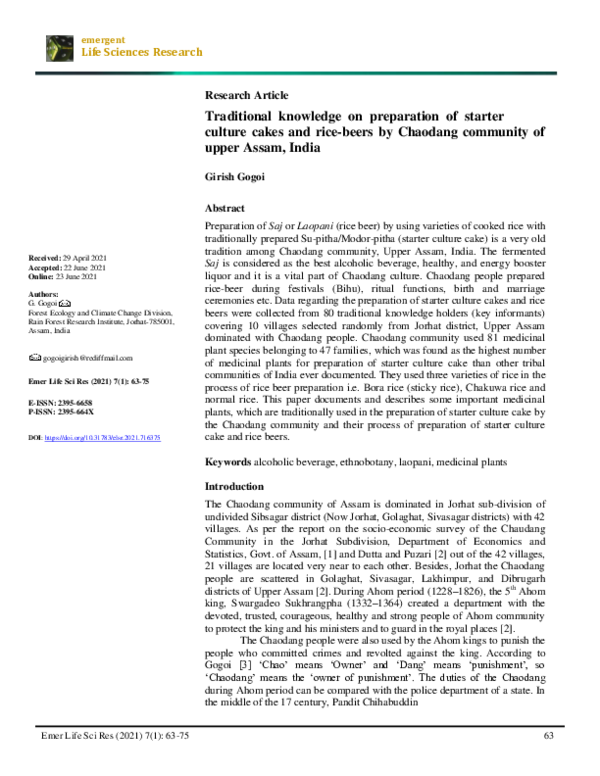 (PDF) Traditional knowledge on preparation of starter culture cakes and ...