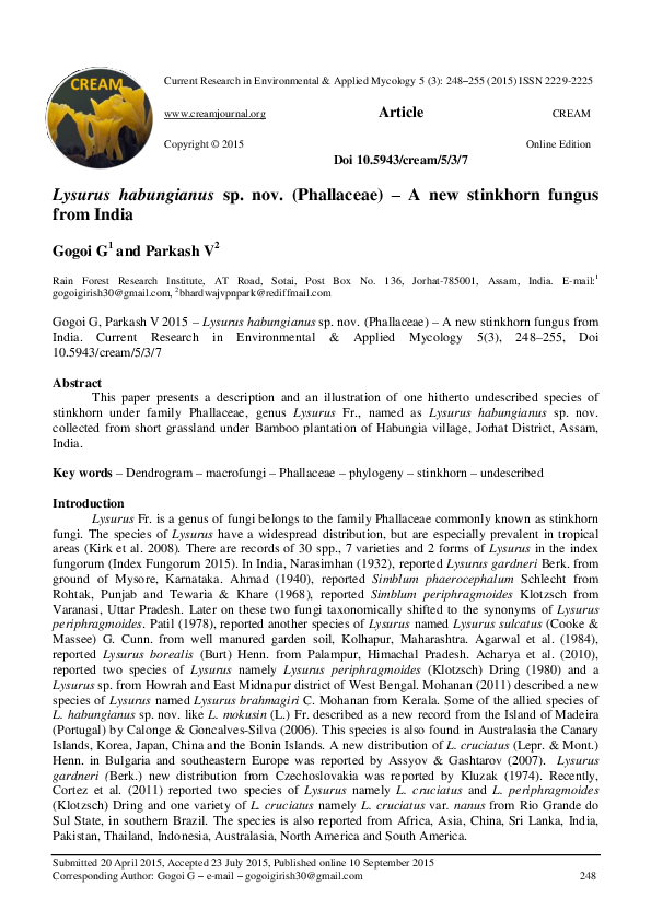 (PDF) Lysurus habungianus sp. nov. (Phallaceae) – A new stinkhorn ...
