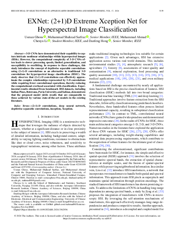 (PDF) EXNet: (2+1)D Extreme Xception Net for Hyperspectral Image Classification