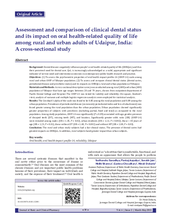(PDF) Assessment and comparison of clinical dental status and its ...