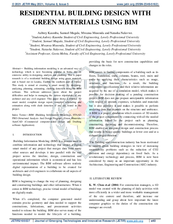 (PDF) Residential Building Design with Green Materials Using Bim