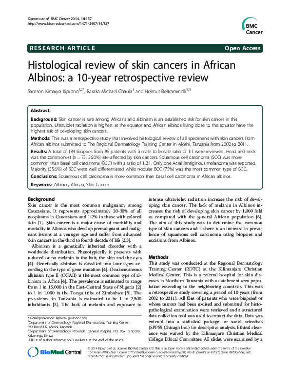 (PDF) Histological review of skin cancers in African Albinos: a 10-year ...