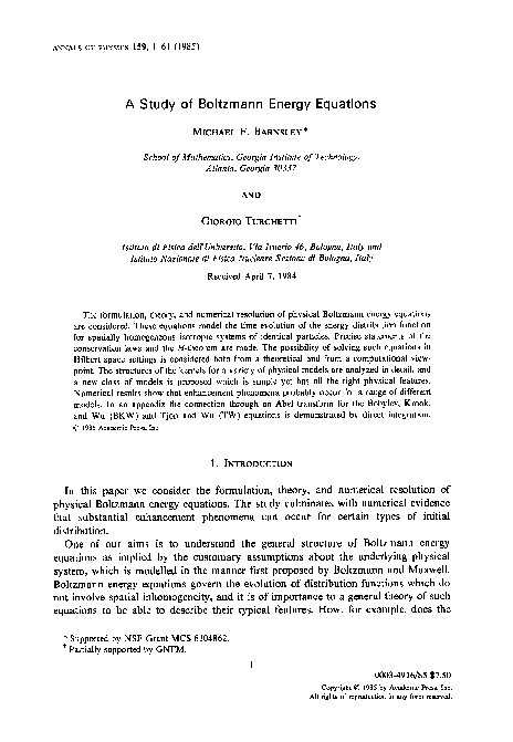 (PDF) A study of Boltzmann energy equations