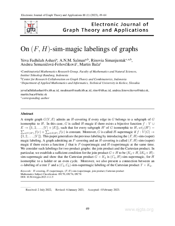 (PDF) On (F, H)-simultaneously-magic labelings of graphs