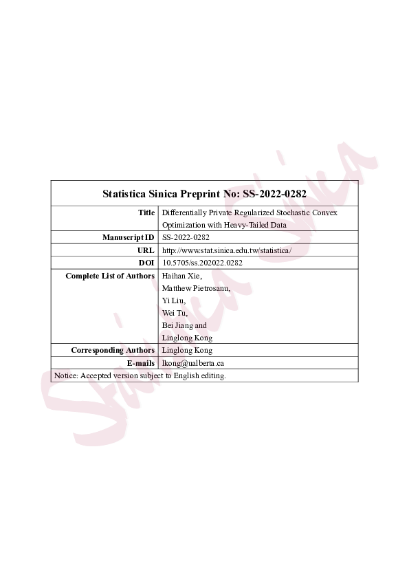 (PDF) Differentially Private Regularized Stochastic Convex Optimization with Heavy-Tailed Data