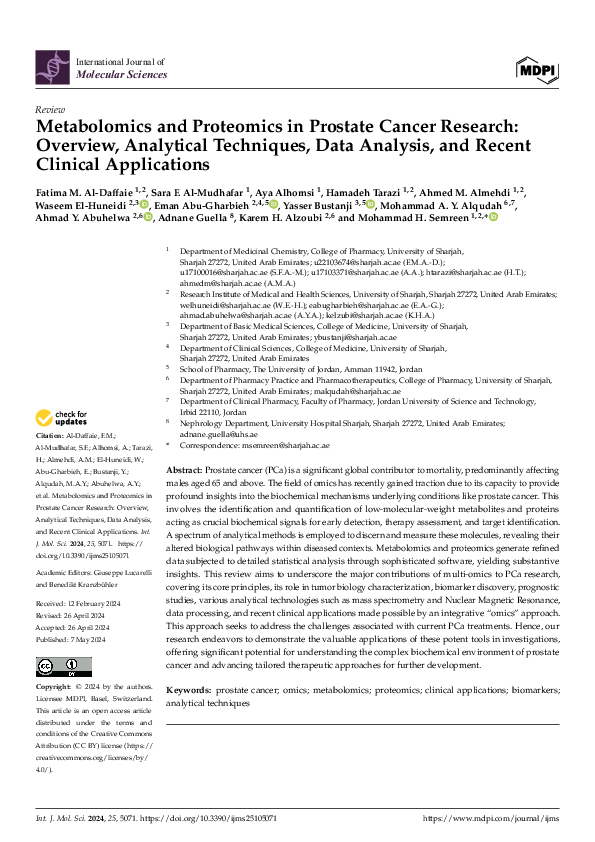 (PDF) Metabolomics and Proteomics in Prostate Cancer Research: Overview ...