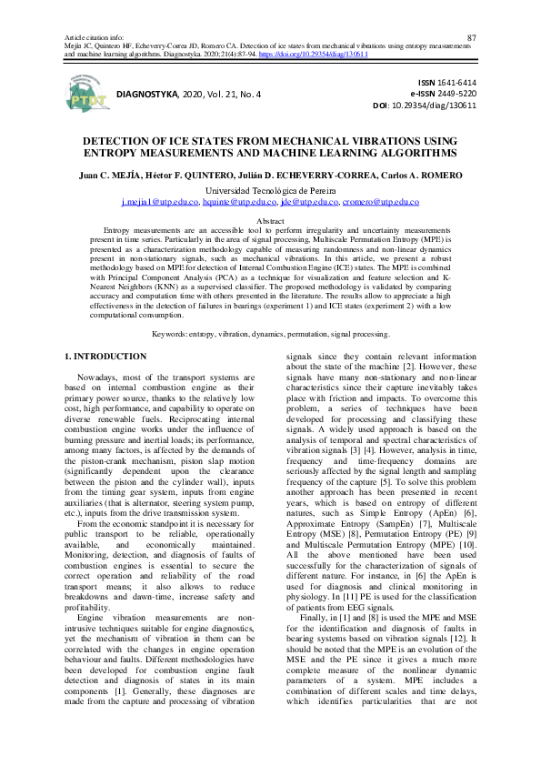 (PDF) Detection of ICE states from mechanical vibrations using entropy ...