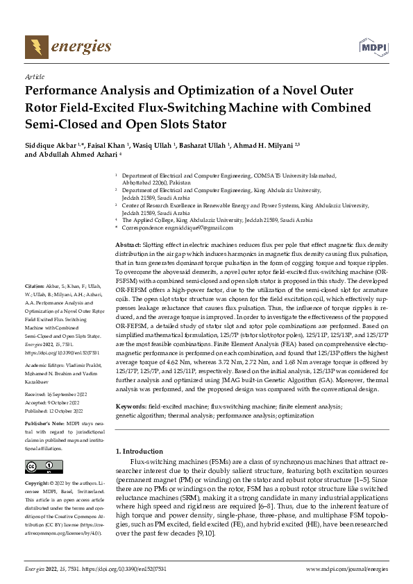 (PDF) Performance Analysis and Optimization of a Novel Outer Rotor ...