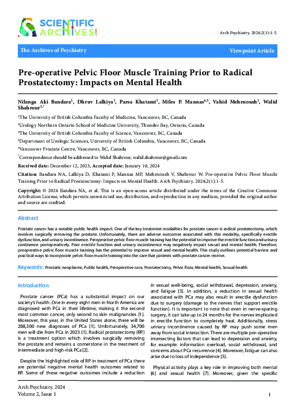 Pdf Pre Operative Pelvic Floor Muscle Training Prior To Radical
