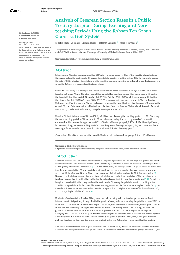(PDF) Analysis of Cesarean Section Rates in a Public Tertiary Hospital ...