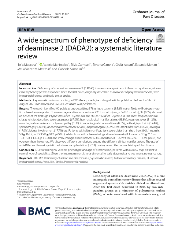 (PDF) A wide spectrum of phenotype of deficiency of deaminase 2 (DADA2 ...