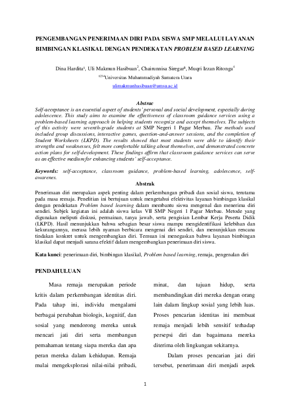 (PDF) PENGEMBANGAN PENERIMAAN DIRI PADA SISWA SMP MELALUI LAYANAN BIMBINGAN KLASIKAL DENGAN ...