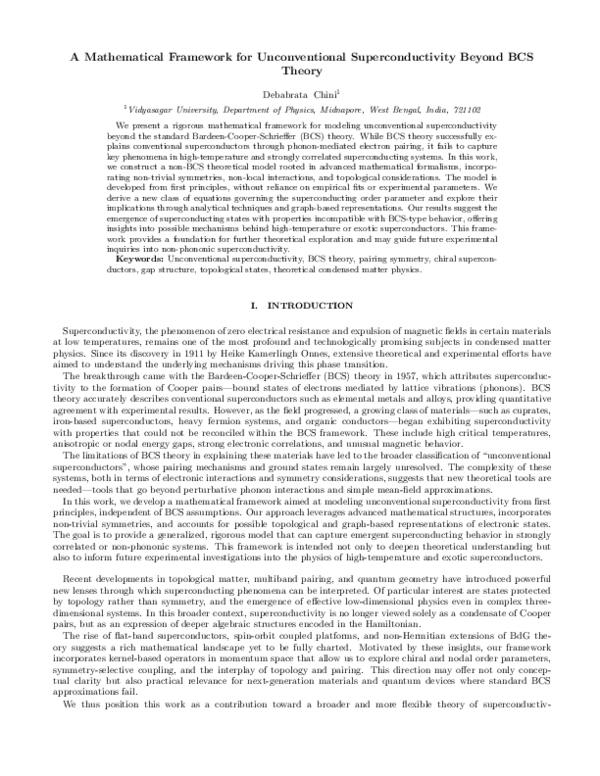 (PDF) A Mathematical Framework for Unconventional Superconductivity ...
