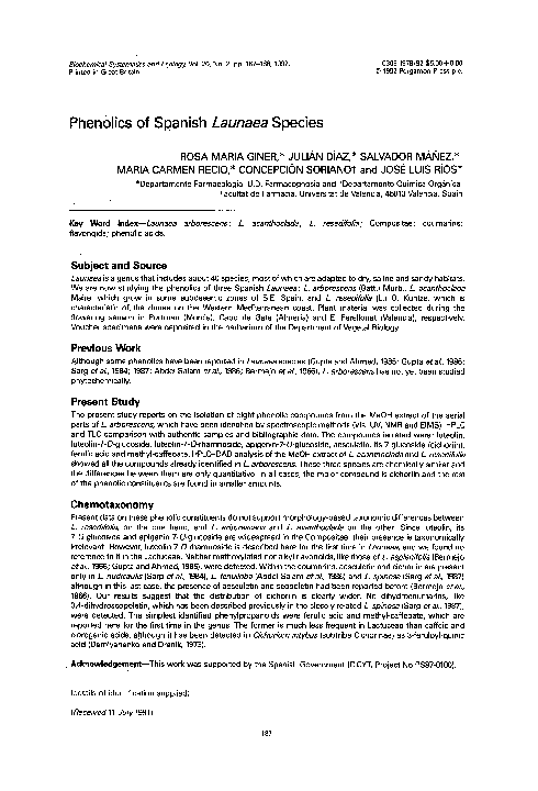 (PDF) Phenolics of Spanish Launaea species