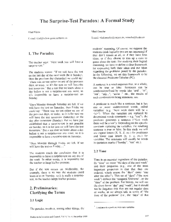 (PDF) The surprise-test paradox: A formal study