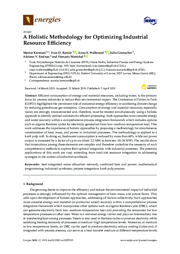 (PDF) A Holistic Methodology for Optimizing Industrial Resource Efficiency