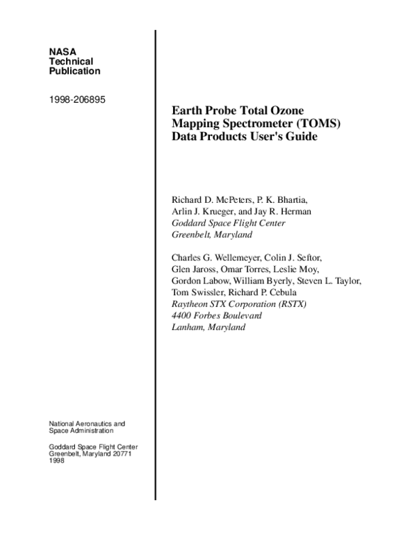 (PDF) Earth probe total ozone mapping spectrometer (TOMS): data ...