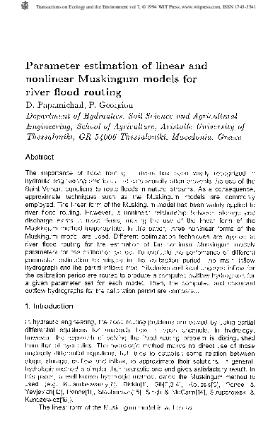 (PDF) Parameter Estimation Of Linear AndNonlinear Muskingum Models ...