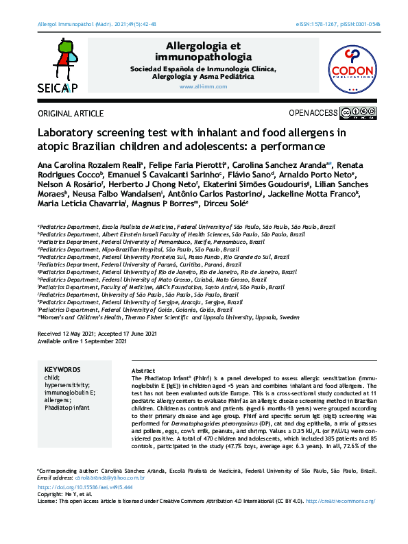 (PDF) Laboratory screening test with inhalant and food allergens in ...
