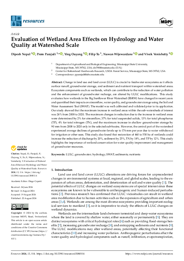 (PDF) Evaluation of Wetland Area Effects on Hydrology and Water Quality ...