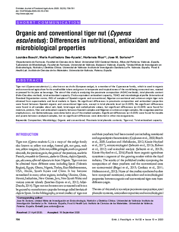 (PDF) Organic and conventional tiger nut (Cyperus esculentus): Differences in nutritional ...