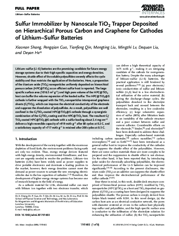(PDF) Sulfur Immobilizer by Nanoscale TiO2 Trapper Deposited on ...