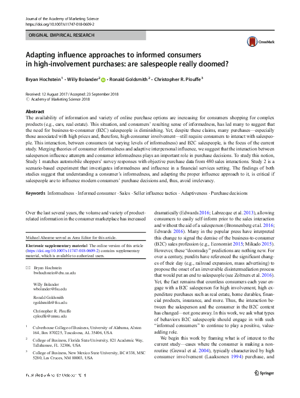 (PDF) Adapting influence approaches to informed consumers in high ...