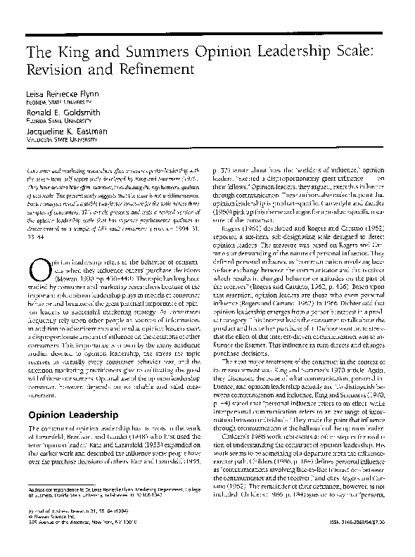 (PDF) The King and Summers opinion leadership scale: Revision and ...