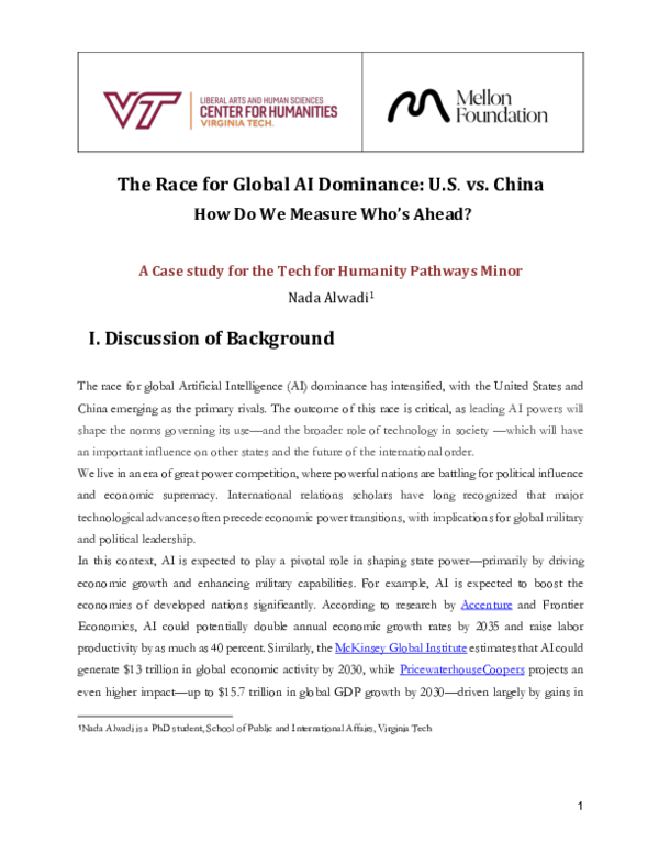 (PDF) The Race for Global AI Dominance: U.S. vs. China . A Case study for the Tech for Humanity ...