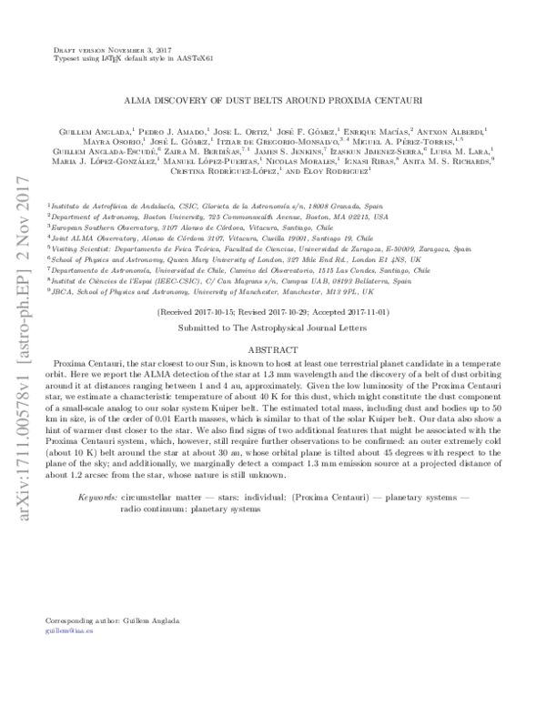 (PDF) ALMA Discovery of Dust Belts around Proxima Centauri
