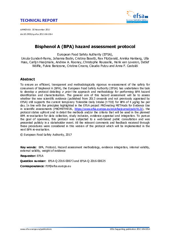 (PDF) Bisphenol A (BPA) hazard assessment protocol