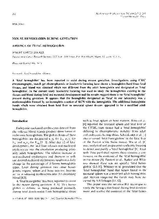 (PDF) Mouse hemoglobin during gestation Absence of fetal hemoglobin