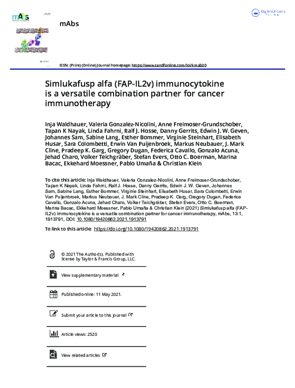 (PDF) Simlukafusp alfa (FAP-IL2v) immunocytokine is a versatile ...