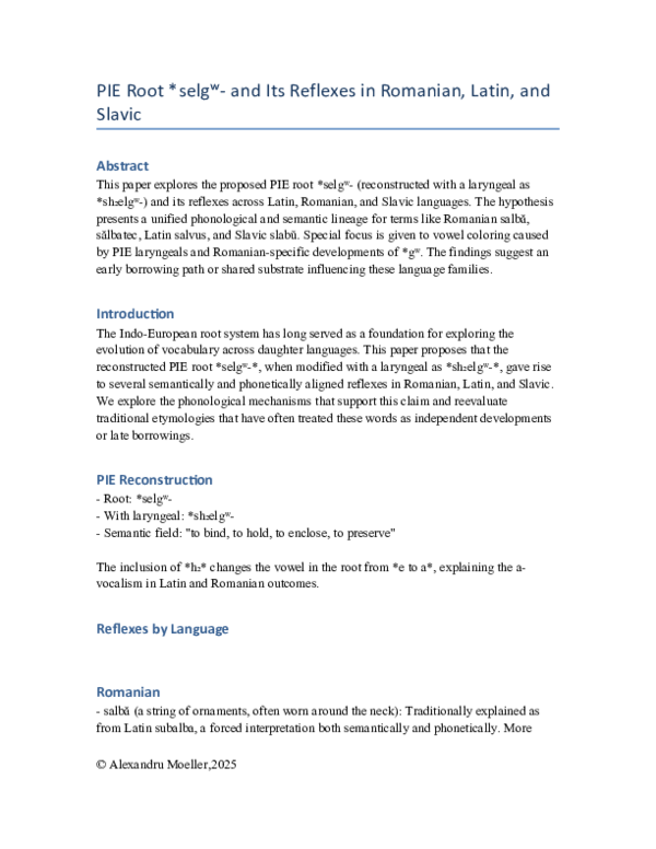 (PDF) PIE Root *selgʷ-and Its Reflexes in Romanian, Latin, and Slavic