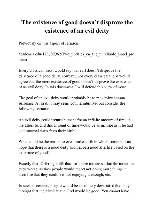 (PDF) The existence of good doesn't disprove the existence of an evil deity