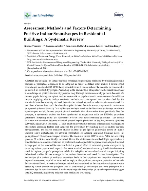 (PDF) Assessment Methods and Factors Determining Positive Indoor Soundscapes in Residential ...