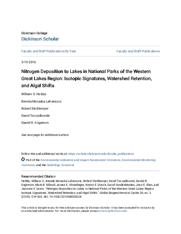 (PDF) Nitrogen deposition to lakes in national parks of the western ...