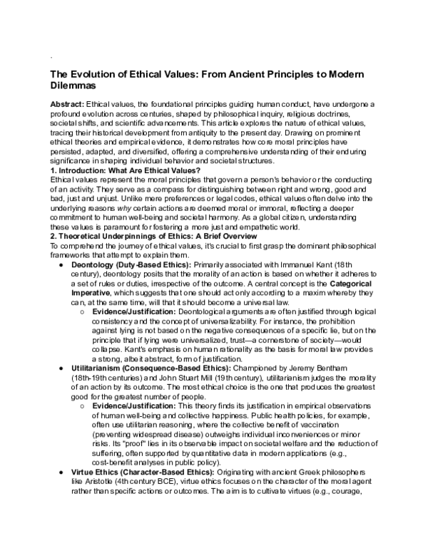 (PDF) The Evolution of Ethical Values: From Ancient Principles to ...