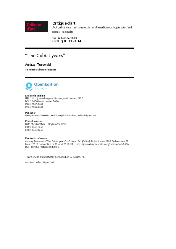(PDF) “The Cubist years”