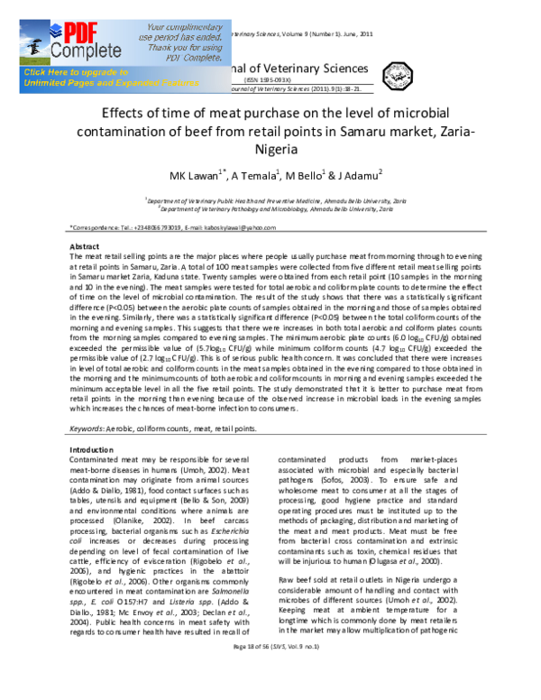 (PDF) Effects of time of meat purchase on the level of microbial ...