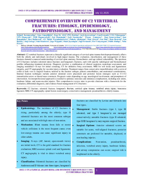 (PDF) Overview of C2 Vertebral Fractures Etiology, Epidemiology, Pathophysiology, and Management