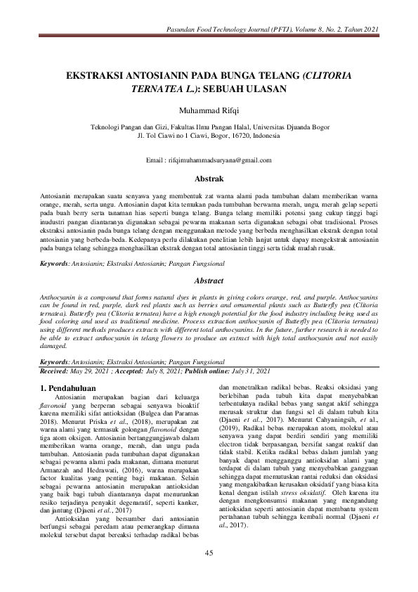 (PDF) Ekstraksi Antosianin Pada Bunga Telang (Clitoria Ternatea L.): Sebuah Ulasan