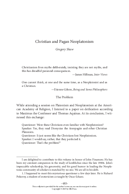 (PDF) Christian and Pagan Neoplatonism