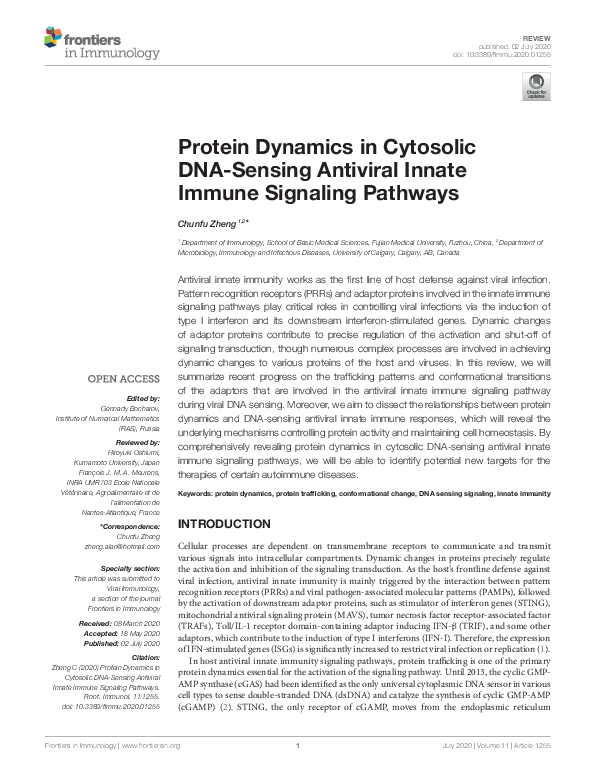 (PDF) Protein Dynamics in Cytosolic DNA-Sensing Antiviral Innate Immune ...