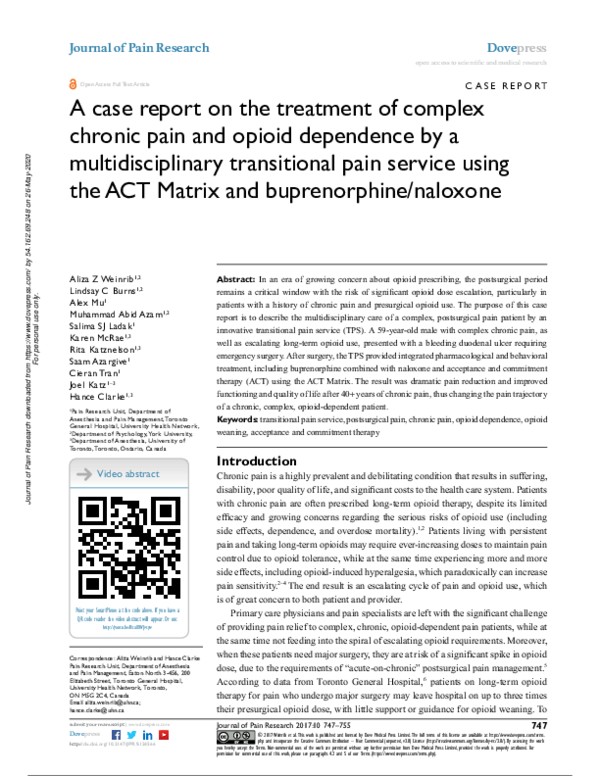 (PDF) A case report on the treatment of complex chronic pain and opioid ...