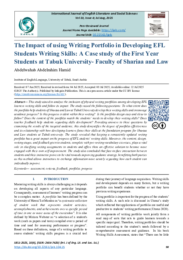 (PDF) The Impact of using Writing Portfolio in Developing EFL Students ...