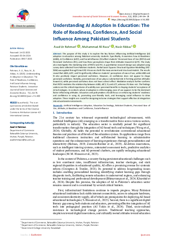 (PDF) Understanding AI Adoption In Education: The Role of Readiness ...