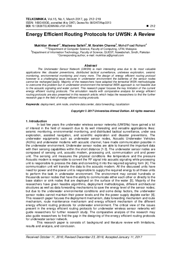 (PDF) Energy Efficient Routing Protocols for Underwater Wireless Sensor ...
