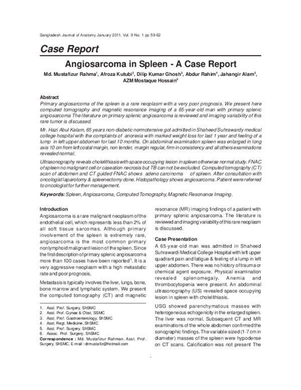 (PDF) Angiosarcoma in Spleen - A Case Report